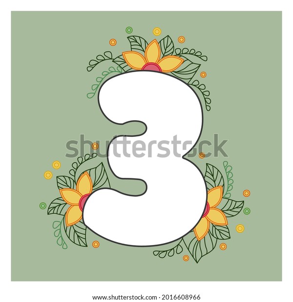3 Number Three Decorated Flowers Leaves Stock Vector (Royalty Free ...