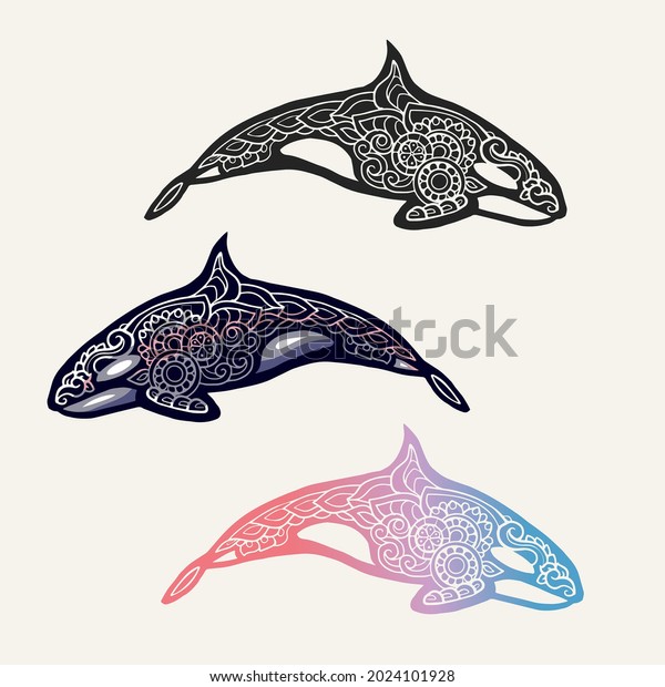 3 Sets Zentangle Art Orca Draw Stock Vector (Royalty Free) 2024101928