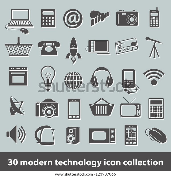 30 Modern Technology Icon Collection Stock Vector (Royalty Free ...