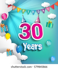 30th Anniversary Celebration Design Clouds Balloons Stock Vector ...