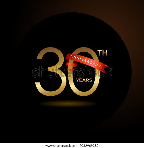 30th Anniversary Logotype Red Ribbon Golden Stock Vector (Royalty Free ...