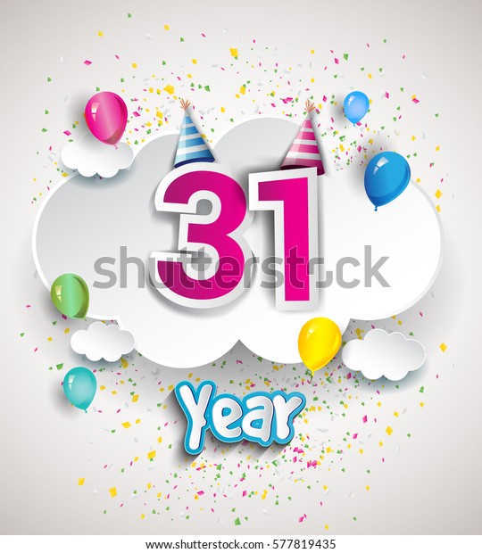 31st Anniversary Celebration Design Clouds Balloons Stock Vector ...