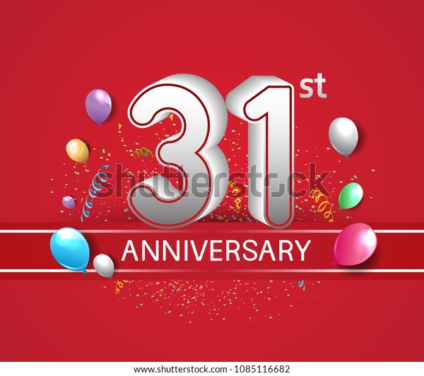 31st Anniversary Design Red Background Balloons Stock Vector (Royalty ...