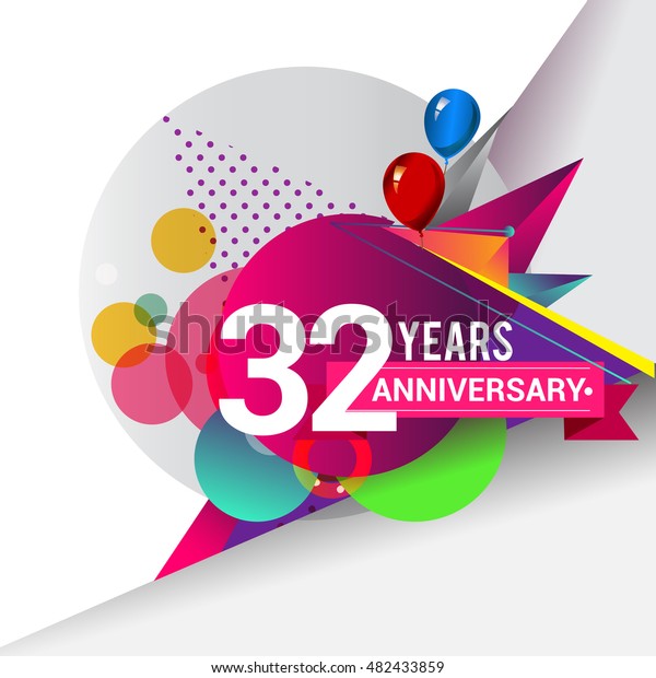 32 Years Anniversary Logo Colorful Geometric Stock Vector (Royalty Free ...