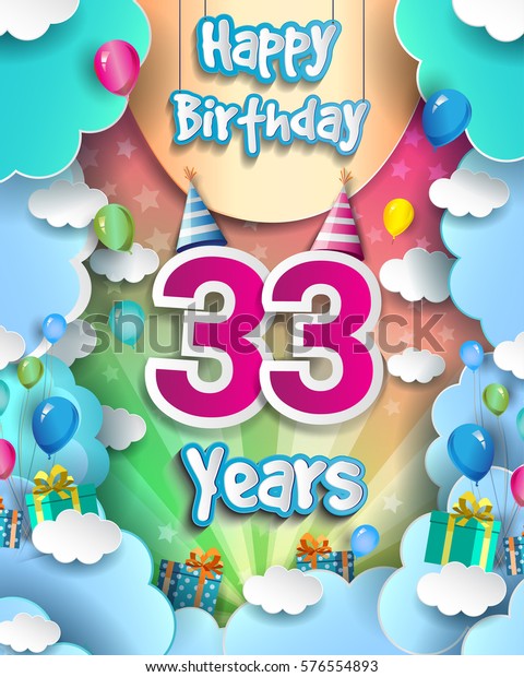 33 Years Birthday Celebration Design Greeting Stock Vector (Royalty ...