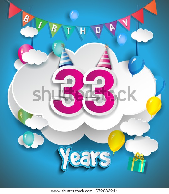 33rd Anniversary Celebration Design Clouds Balloons Stock Vector ...