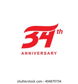 34 Anniversary Wave Logo Red Stock Vector (Royalty Free) 404870734 ...