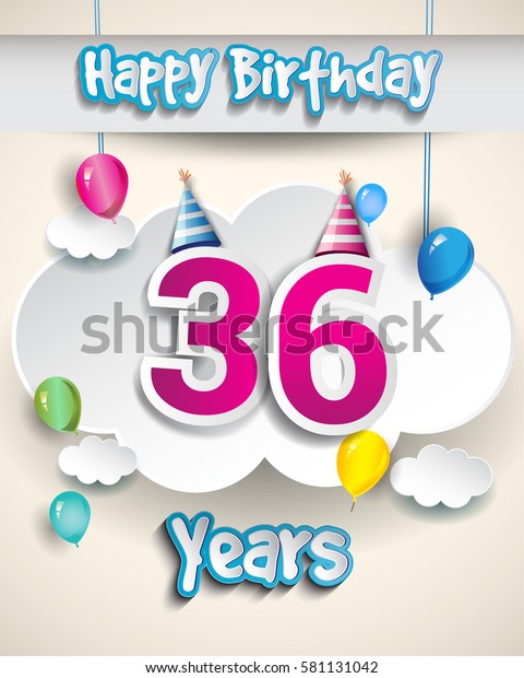 36th birthday Celebration Design, with clouds and balloons. Design ...