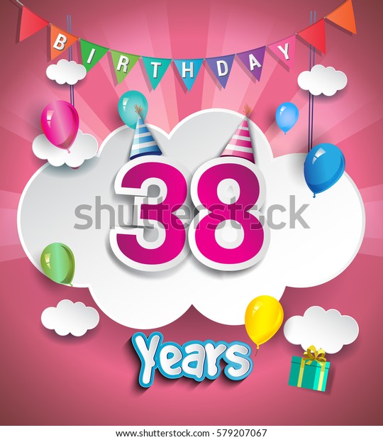 38th Anniversary Celebration Design Clouds Balloons Stock Vector ...