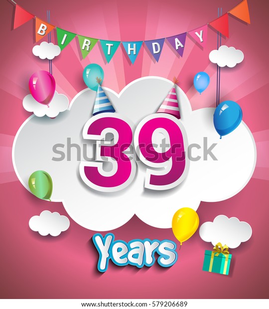 39th Anniversary Celebration Design Clouds Balloons Stock Vector ...