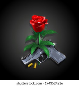 3d Background Realistic Gunbullets Rose Vector Stock Vector (Royalty ...