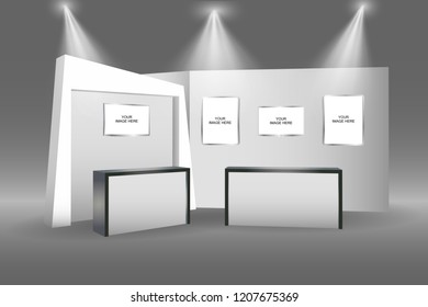 3d Booth Exhibition Receptionist Table Backdrop Stock Vector (Royalty ...