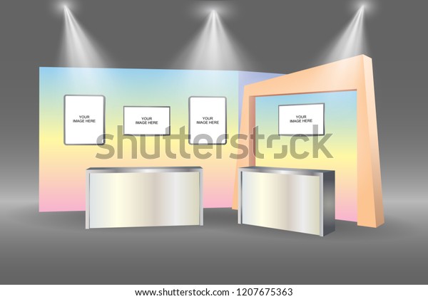3d Booth Exhibition Receptionist Table Backdrop Stock Vector (Royalty ...