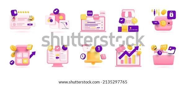 3d Business Icon Set Trendy Illustrations Stock Vector (Royalty Free ...