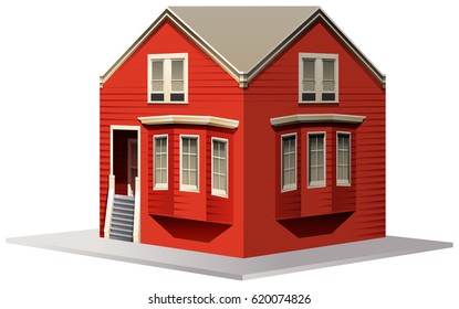 3d Design Red House Illustration Stock Vector (Royalty Free) 620074826