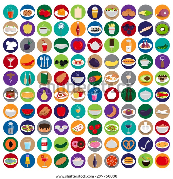 3d Flat Food Icons Set Vector 스톡 벡터(로열티 프리) 299758088