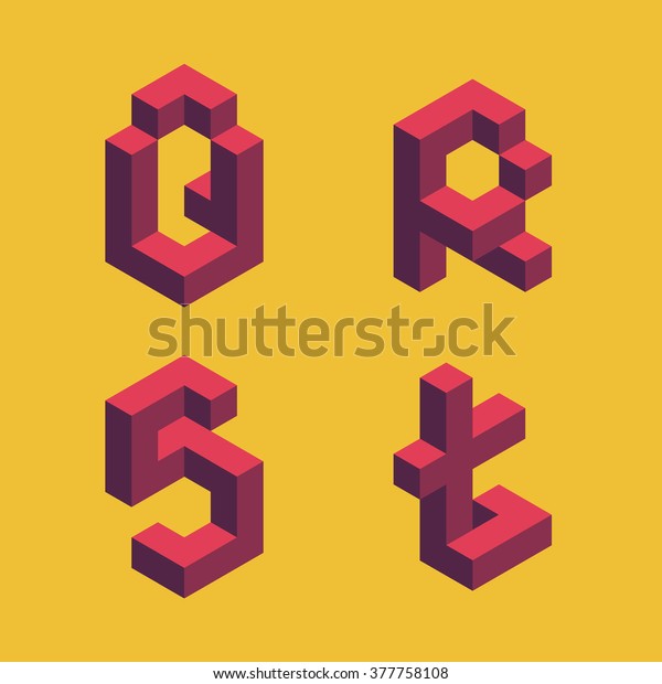 3d Flat Isometric Alphabet Letters Qrst: vector de stock (libre de ...