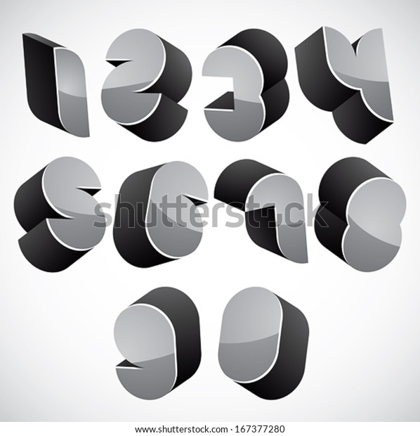 3d Futuristic Numbers Set Monochrome Glossy Stock Vector (Royalty Free ...