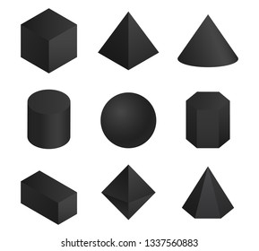 3d Geometric Shapes Set Black Basic Stock Vector (Royalty Free ...