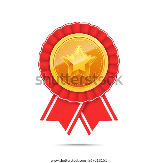 3d Gold Medal Star Red Ribbon Stock Vector (Royalty Free) 567018151