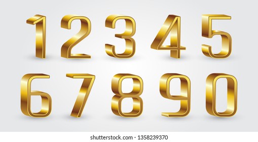 Golden 3d Numbers Set Stock Vector (Royalty Free) 1276923139