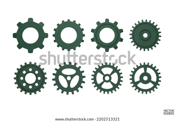 3d Green Gear Icon Set Transmission Stock Vector (Royalty Free ...