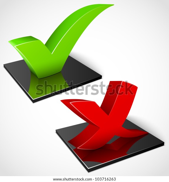 3d Green Red Check Mark Symbols: vector de stock (libre de regalías ...