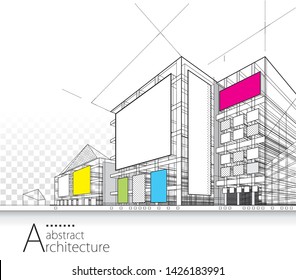 3d Illustration Architecture Building Perspective Design Stock Vector ...