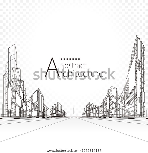 3d Illustration Architecture Building Perspective Lines Stock Vector ...