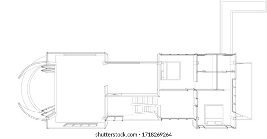 3d Illustration Housing Building Wireframe Vector Stock Vector (Royalty ...