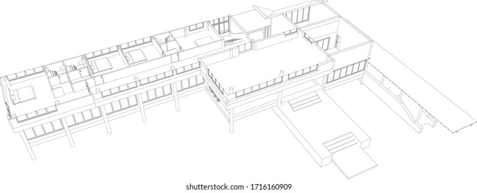 3d Illustration Housing Wireframe Vector Perspective Stock Vector ...