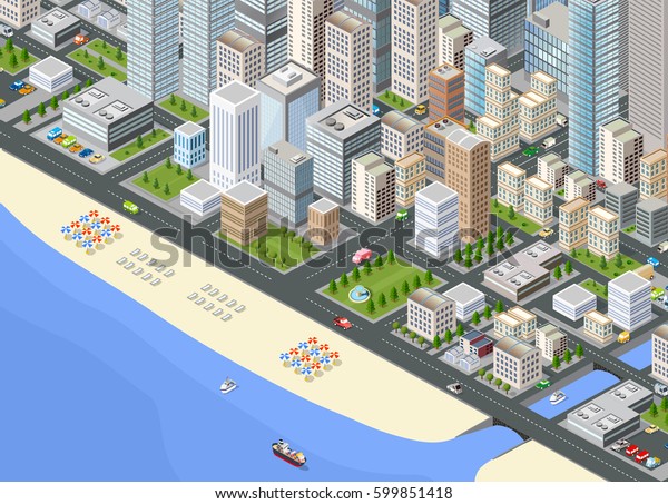 3d Illustration Isometric Large Megalopolis City Stock Vector (Royalty ...