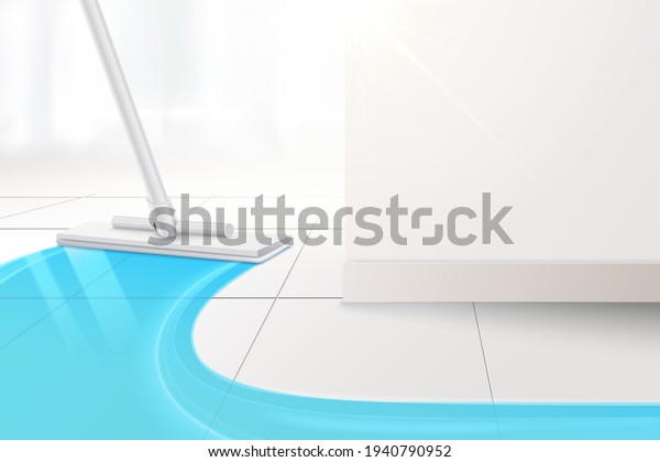 3d Illustration Realistic Mop Cleaning Floor Stock Vector (Royalty Free ...