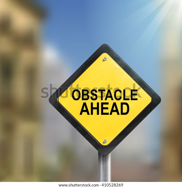 3d Illustration Yellow Roadsign Obstacle Ahead Stock Vector (Royalty ...