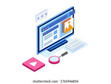 3d Isometric Computer Desktop Illustration Stock Vector (Royalty Free ...