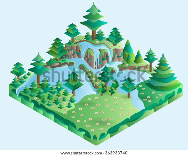 3d Isometric Design Nature Landscape Illustration Stock Vector (Royalty ...