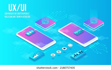 3d Isometric Ux Ui Design Concept Stock Vector (Royalty Free ...