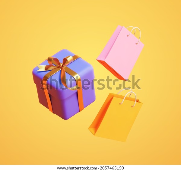 3d Levitating Gift Box Shopping Bags Stock Vector (Royalty Free ...