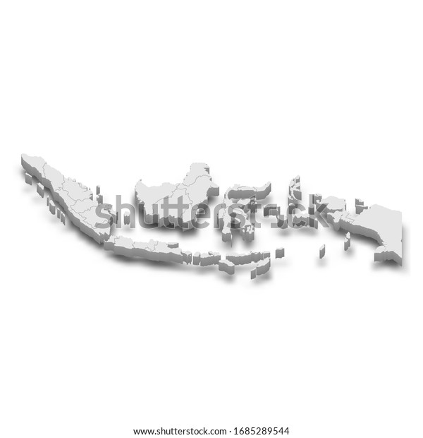 3d map of Indonesia with borders of regions