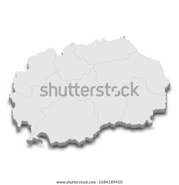 3d Map North Macedonia Borders Regions Stock Vector (Royalty Free ...