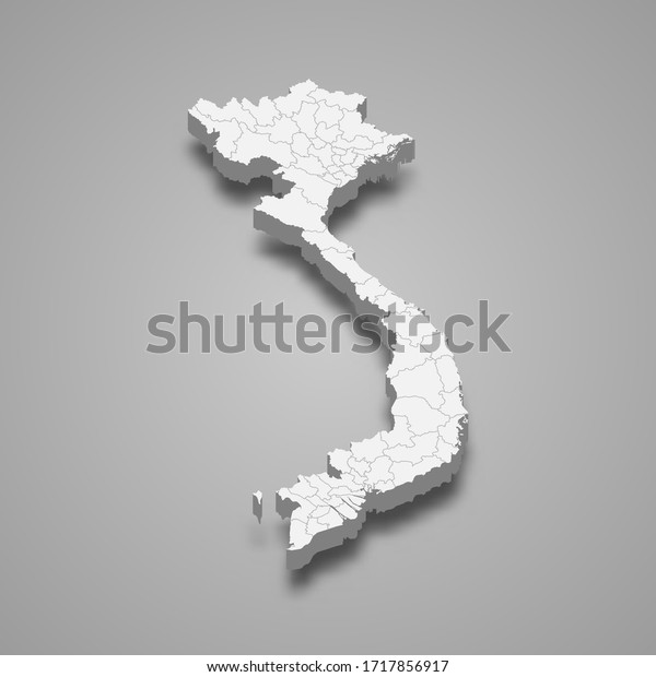 3d map of Vietnam with borders of regions