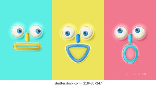 3d Multicolored Character Different Emotions Vector Stock Vector ...