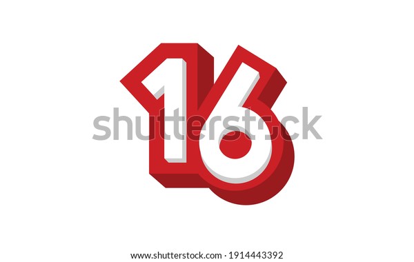 3d Number 16 Red Modern Cool Stock Vector (Royalty Free) 1914443392 ...