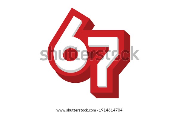 3d Number 67 Red Modern Cool Stock Vector (Royalty Free) 1914614704