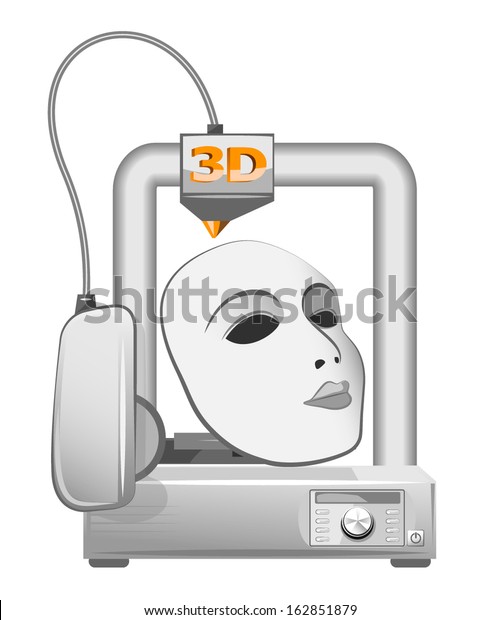 3d Printer White Mask Vector Illustration Stock Vector (Royalty Free ...