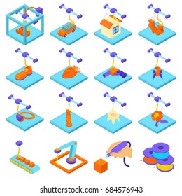 3d Printing Button Icons Set Isometric Stock Vector (Royalty Free ...