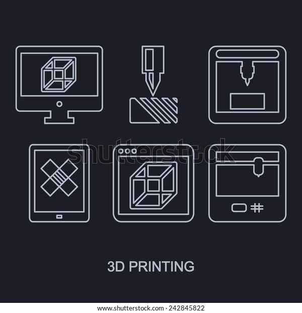 3d Printing Icon Set Showing Manufacturing Stock Vector (Royalty Free ...