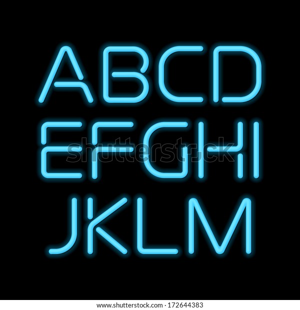 3d Realistic Blue Neon Letters Sanserif Stock Vector (Royalty Free ...