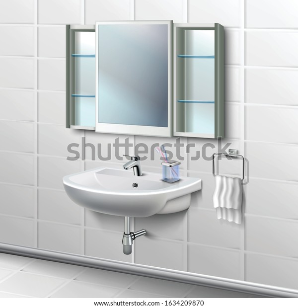 3d Realistic Vector Bathroom Tiles Interior Stock Vector (Royalty Free ...