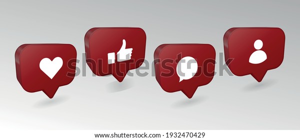 Vektor Stok 3d Set Icon Like Icon Follower (Tanpa Royalti) 1932470429 ...